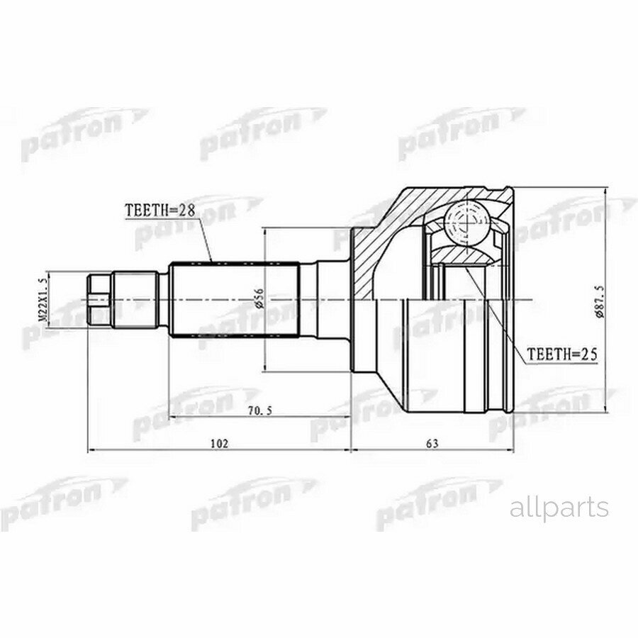 PATRON PCV1654 ШРУС наружн к-кт 28x56x25 KIA: Sorento 2.4i/2.5CRDi 02-09