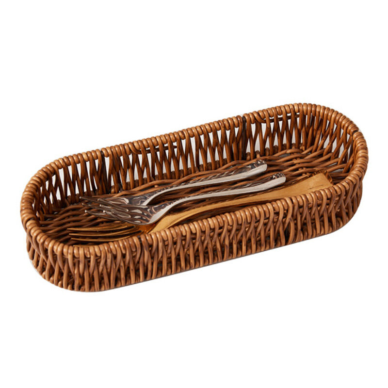 Imitation Rattan Bread Basket Multipurpose Woven Storage Tray Kitchen Cutlery Organizer for Home Restaurant