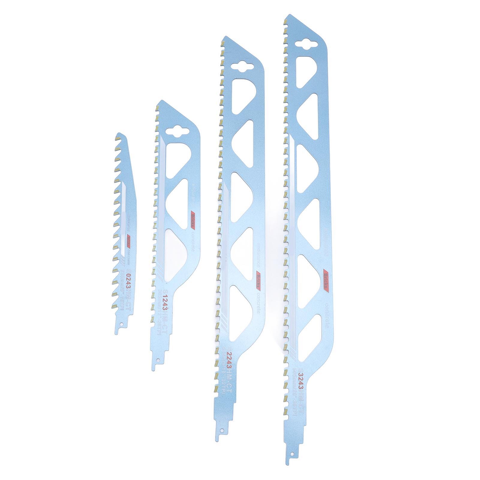 Набор из 4 твердосплавных пильных полотен для сабельной пилы длиной 9, 12, 18, 20 дюймов, предназначенных для резки бетона, кирпича, камня и пластика.