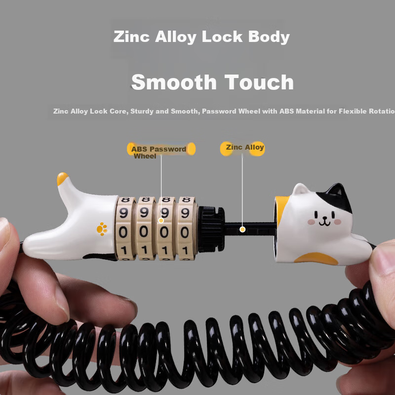 Rock Brothers Bike Lock Motorcycle Helmet Lock Electric Vehicle Mountain Road Bike Password Portable Anti-theft Three Flower White Cat