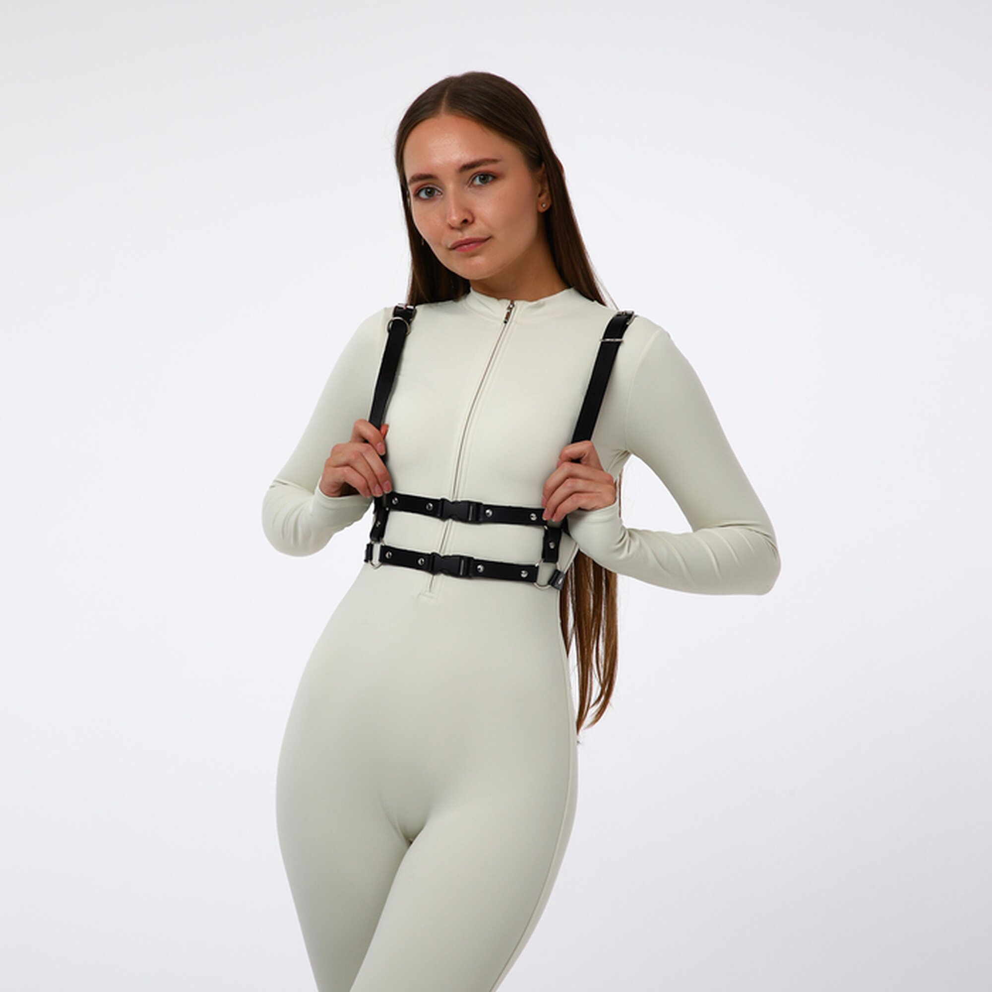 Портупея Сима-ленд, на грудь, искусственная кожа, застёжка спереди, BDSM-стиль, чёрная