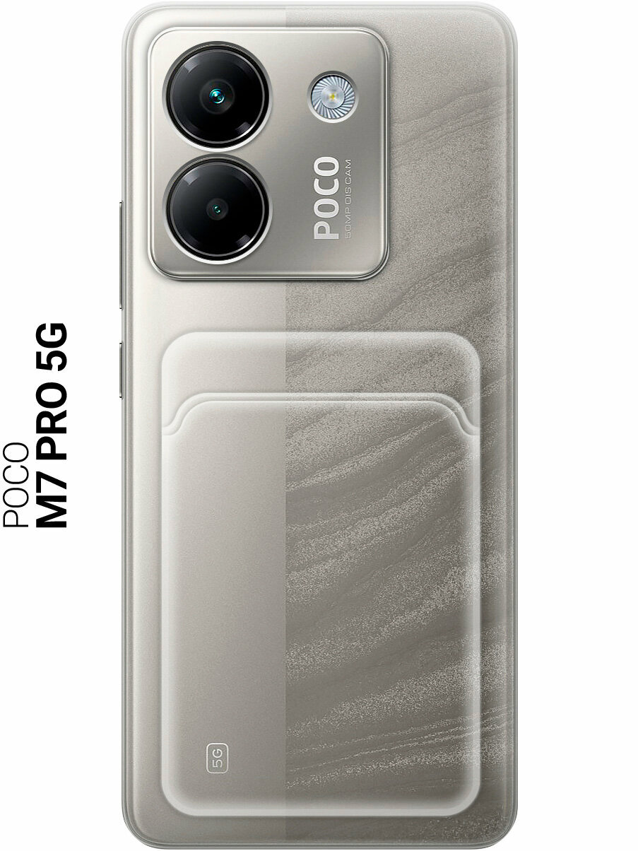 Силиконовый чехол на Poco M7 Pro 5G с карманом для карты прозрачный