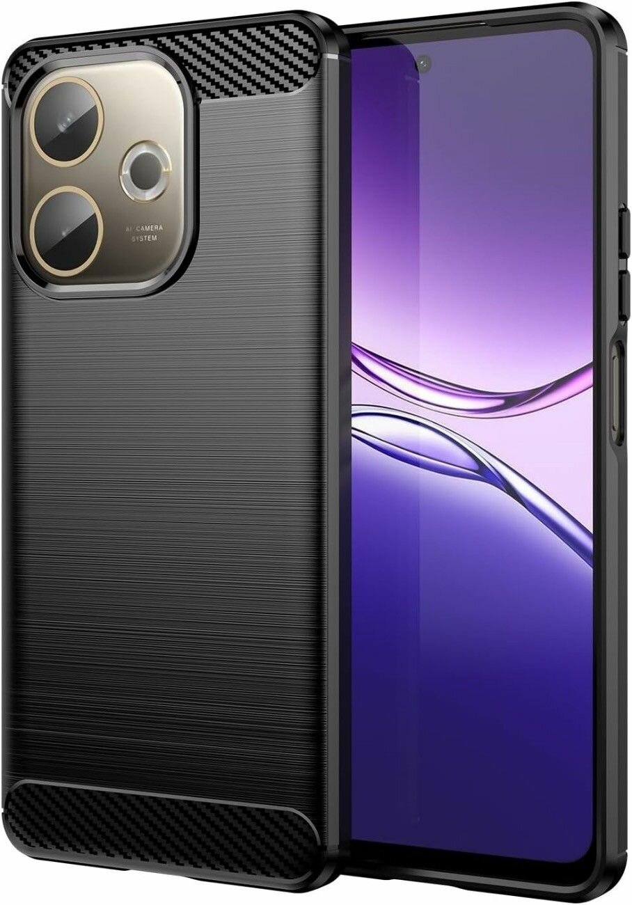Чехол на OPPO A5 Pro силиконовый карбон сталь чёрный противоударный