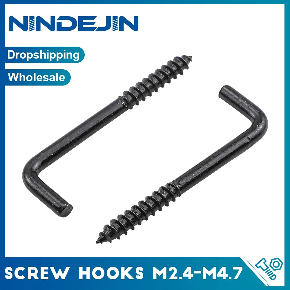 NINDEJIN черные винтовые L-образные крючки М2.4-М4.7 M3.4x40mm 10pcs
