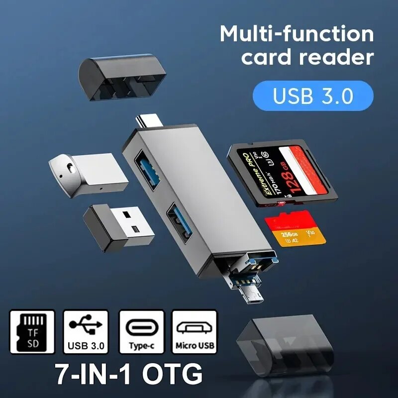 Kebidumei кардридер 7 в 1 USB 3.0 Grey 7 in 1 metal