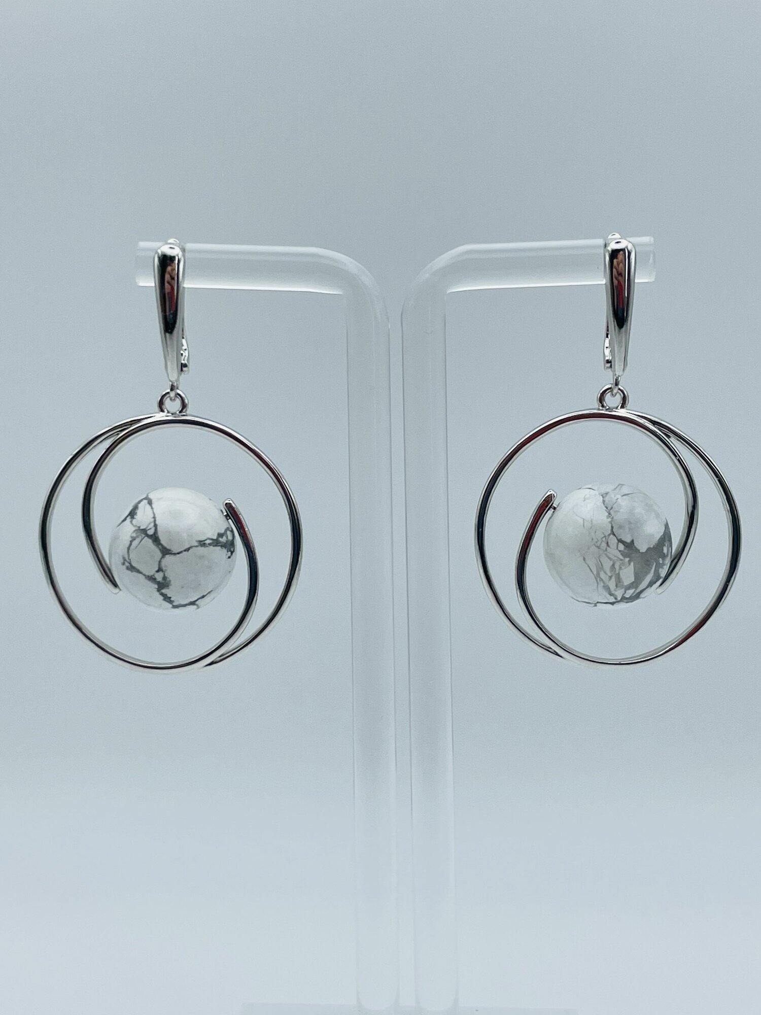 Серьги с подвесками, кахолонг