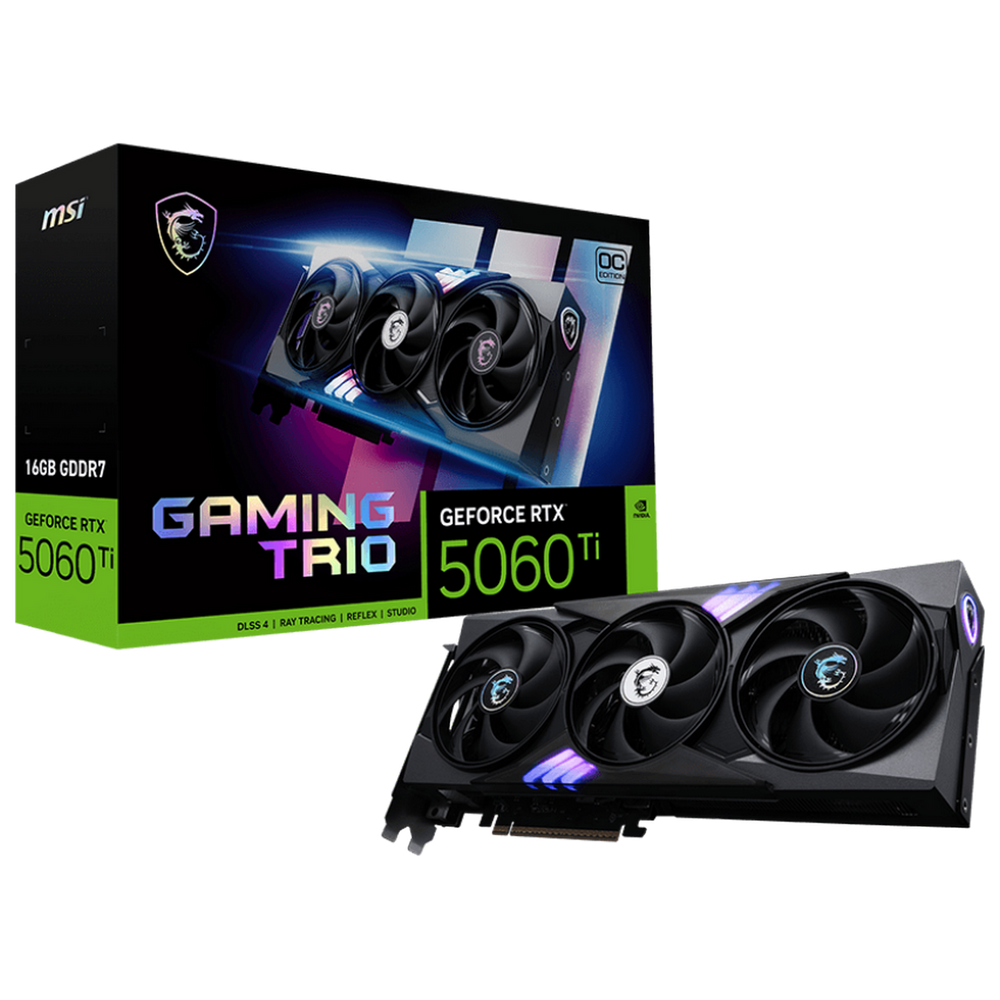Видеокарта MSI RTX5060Ti GAMING TRIO OC 16GB GDDR7 128bit 3xDP HDMI 3FAN RTL