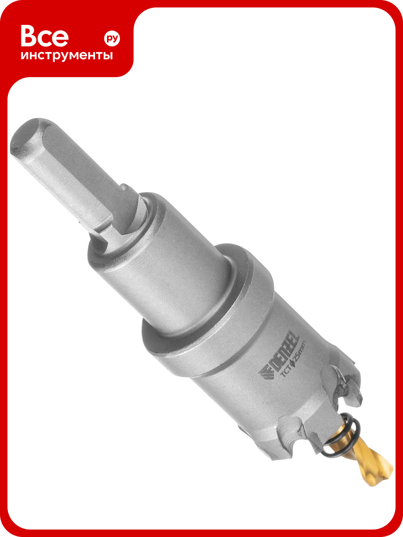 Коронка твердосплавная по металлу 25 мм DENZEL 724005, с обычным сверлом