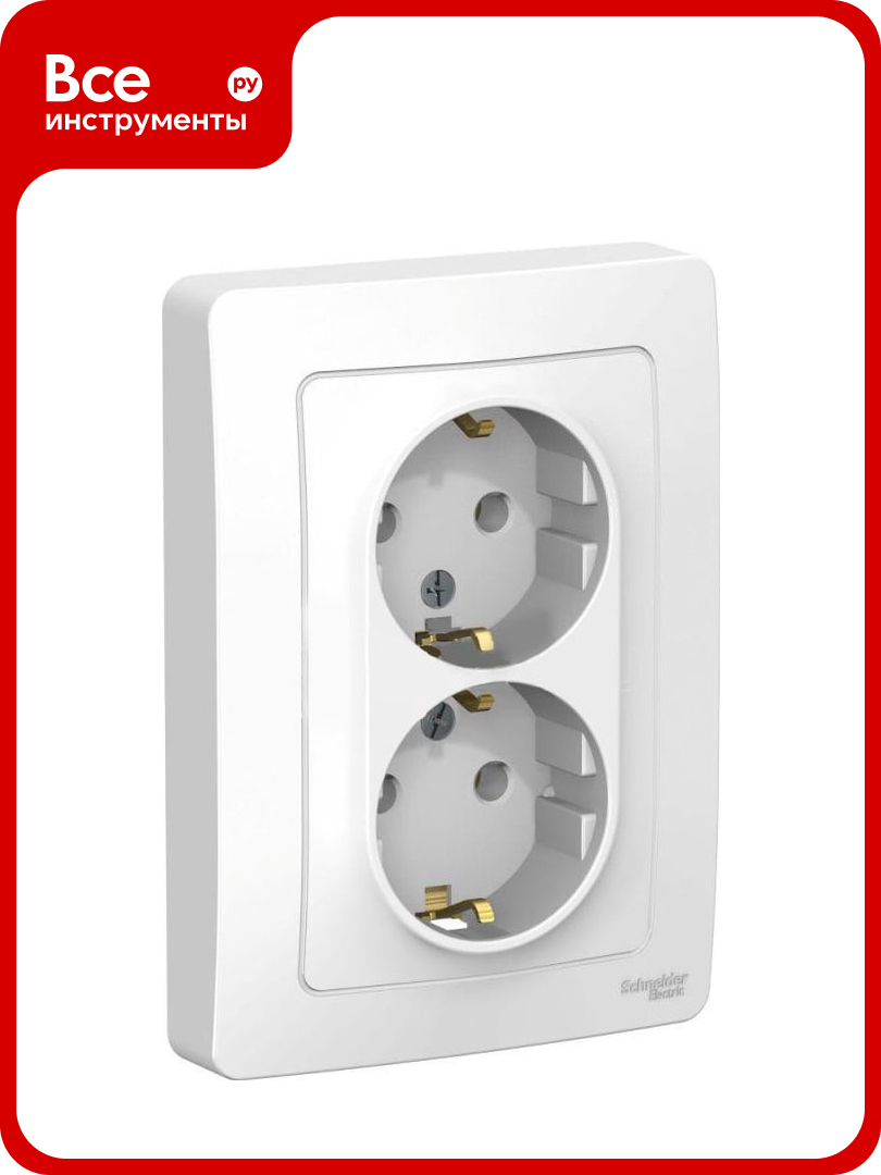 Двойная, Systeme, розетка Systeme Electric BLANCA с заземлением, без шторок, белый BLNRS001021, (ранее, Schneider