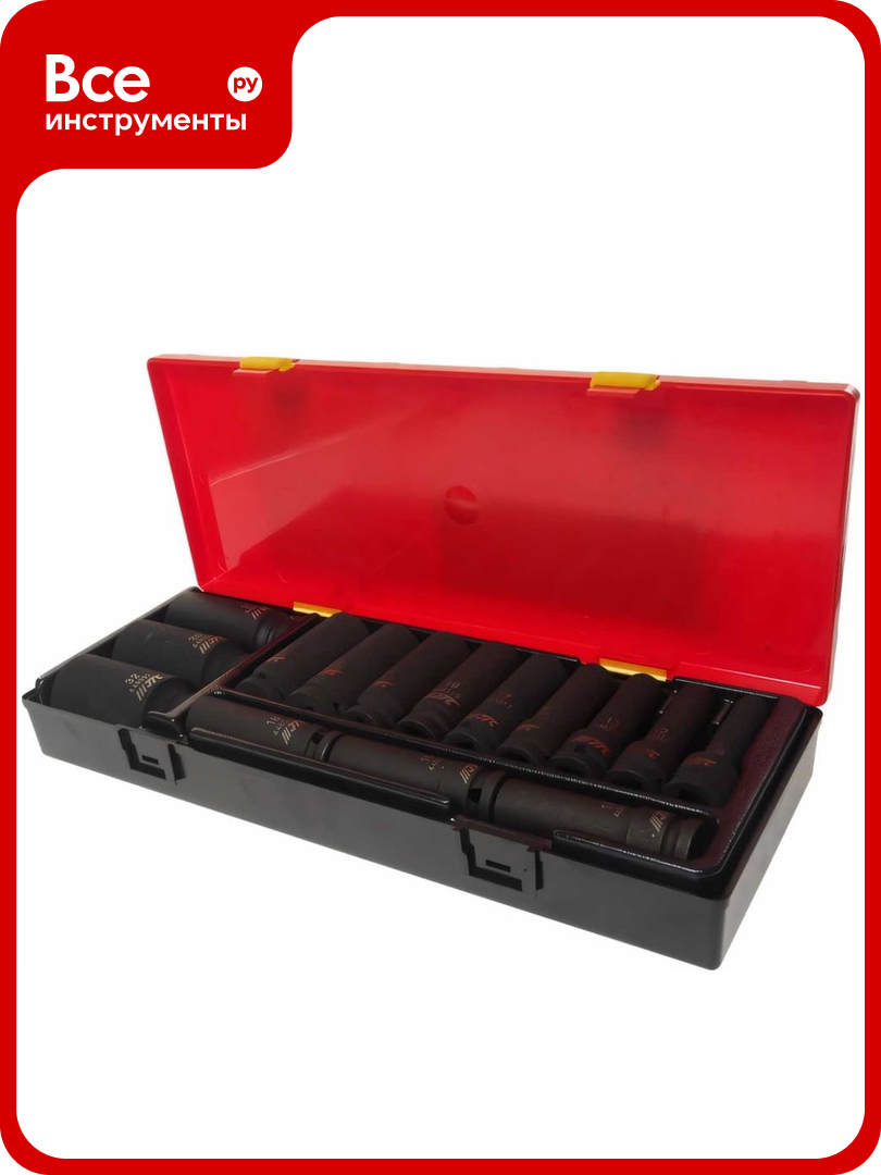 Набор головок торцевых глубоких ударных 12-гранных, 1/2", 10-32 мм, в кейсе 15 шт. JTC-K4153