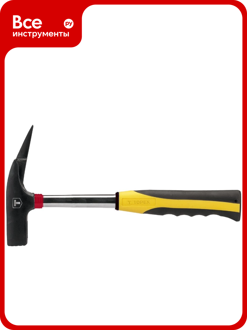 Шиферный молоток TOPEX с двухкомпонентной рукояткой, стальная рукоять, квадратный бойник для кровельных работ