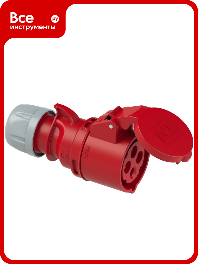 Кабельная розетка PCE 32А 400V 3P+E IP44 224-6, полиамида 6, корпус из полиамида, защита IP44, заземление