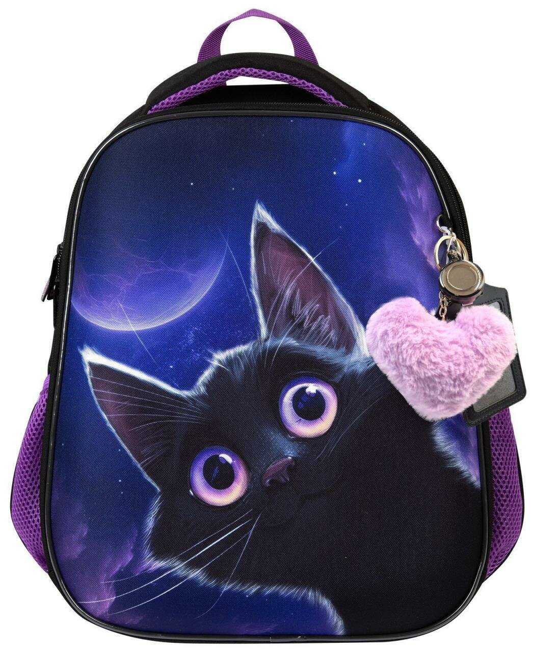 Рюкзак SchoolFormat "Игривый Космокотик", эргономичный, 2 отделения, 20 литров, черный 38х29х19 см