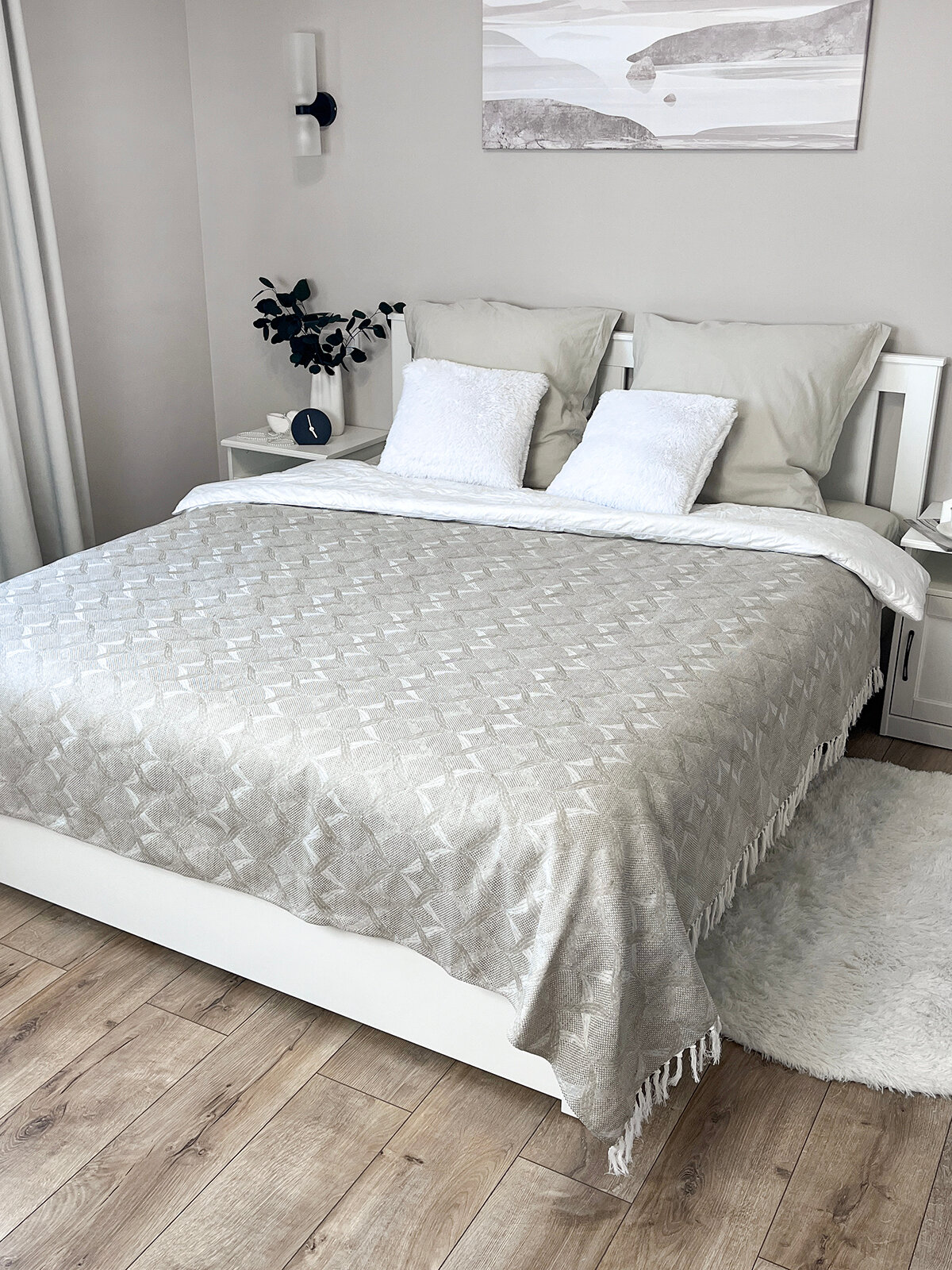 Покрывало льняное жаккардовое "Косичка" 190*240, 70% лен, 30% хлопок