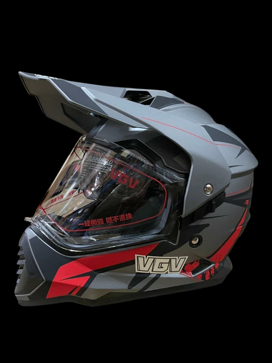 Шлем кроссовый, мотард для мотоцикла цвет: красный, серый, черный "VGV" S
