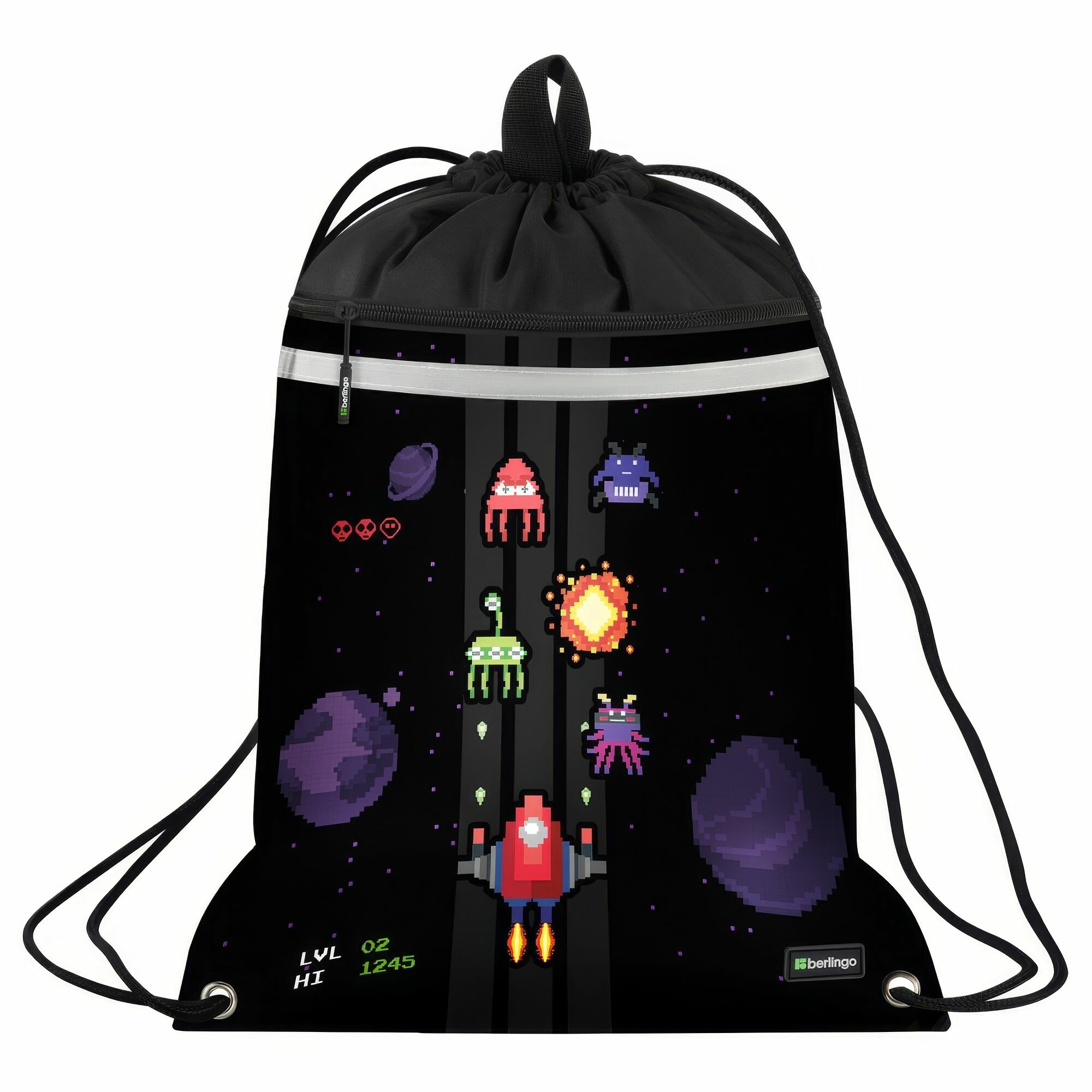 Мешок для обуви 36*46 см, Berlingo "Space Battle", светоотражающая лента, вентиляционная сеточка