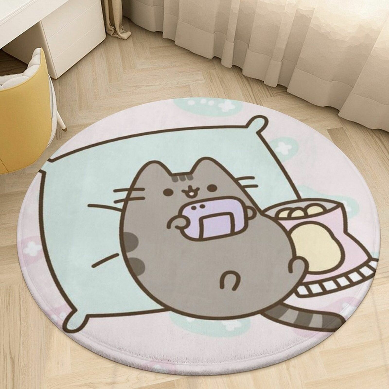 Pusheenкруглый прикроватный Ковер, пол в спальню, в детскую комнату, в гостиную,60x60cm