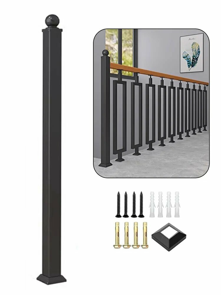 Надежные кованые перила, черные столбы для крыльца, террасы и уличных лестниц