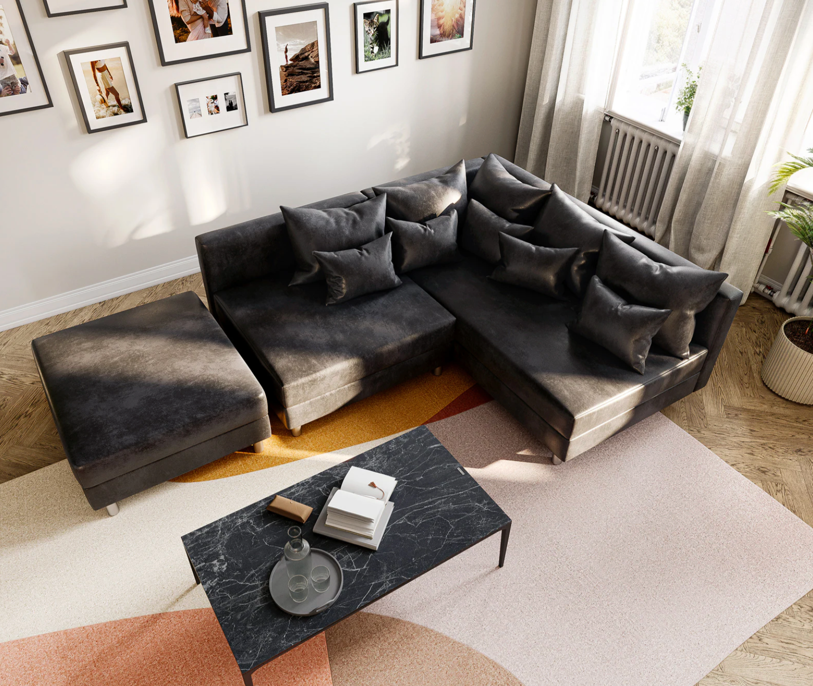 Диван угол Кловис мод3, антивандальный, с пуфом, с ящиком