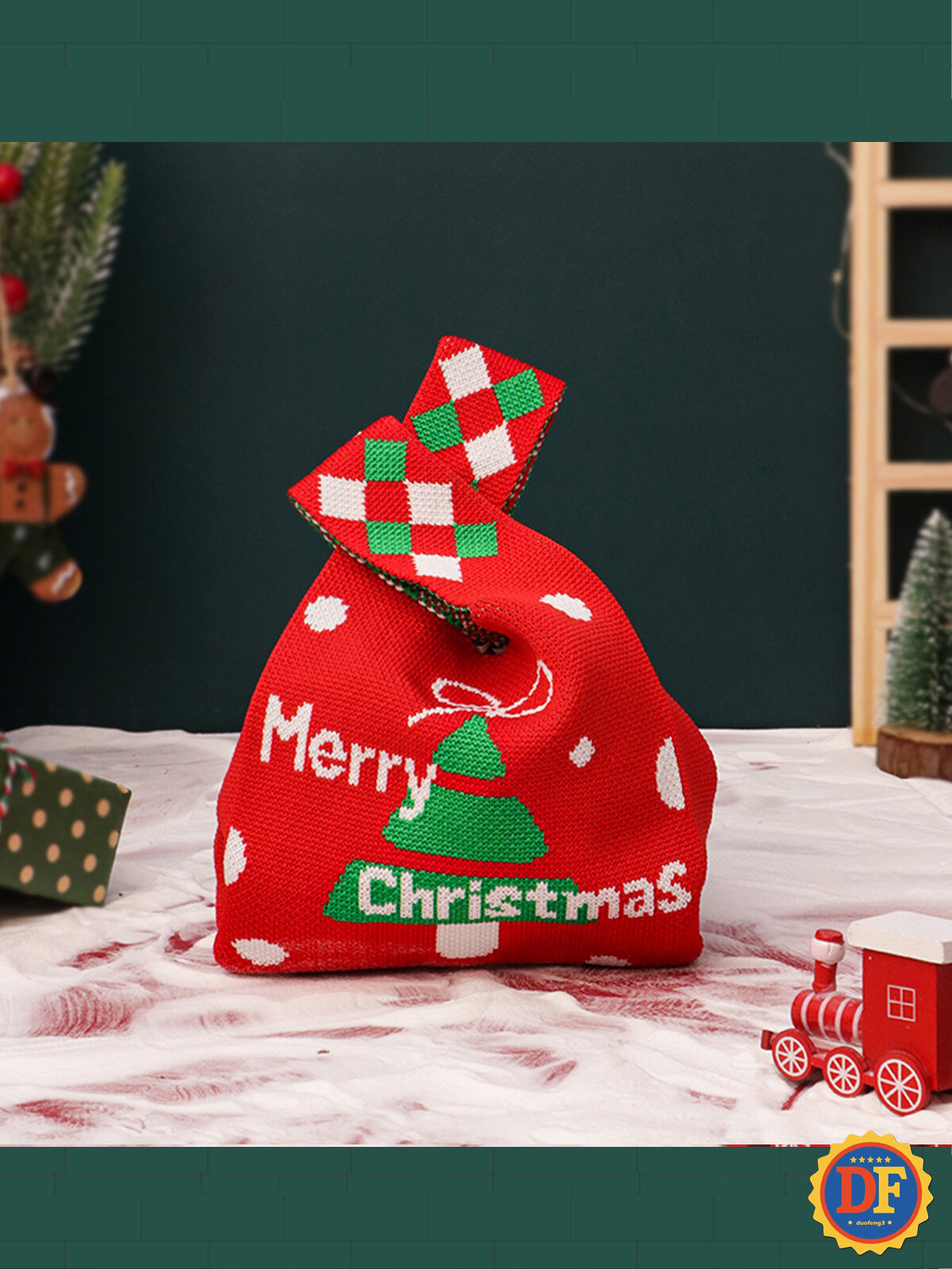 Рождественский вязаный мешочек для яблок, холщовая сумка с ручкой, подарочная упаковка, 5 шт.