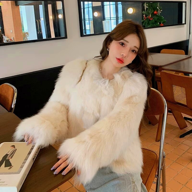 Экологичная шуба из искусственного меха лисы в тосканском стиле, короткая женская шуба на осень и зиму, новая шуба для молодых, миниатюрная