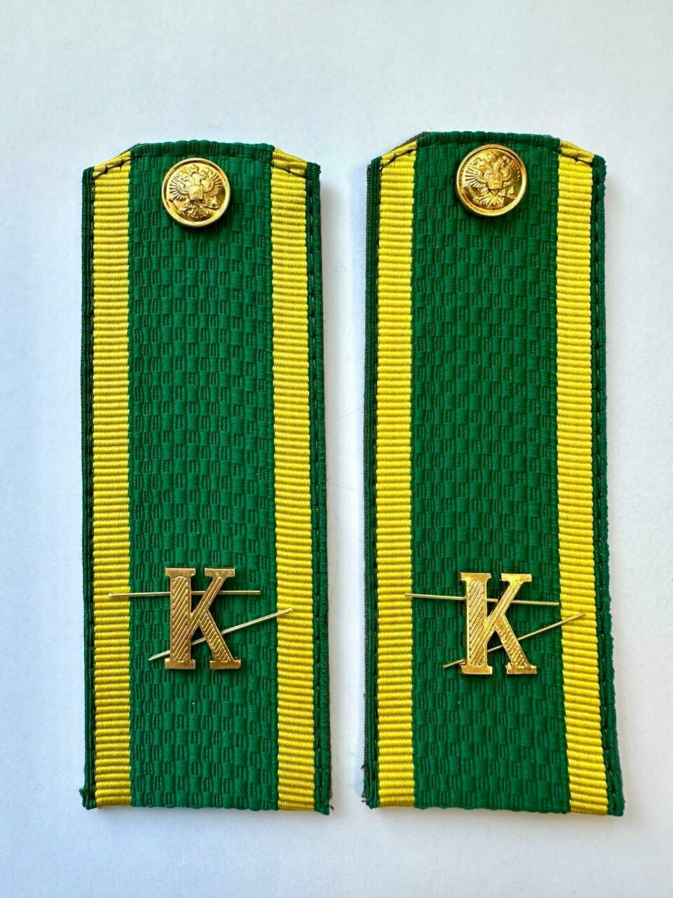 Погоны Пс курсантские К зеленые 13,5 см картон металлические буквы К в комплекте