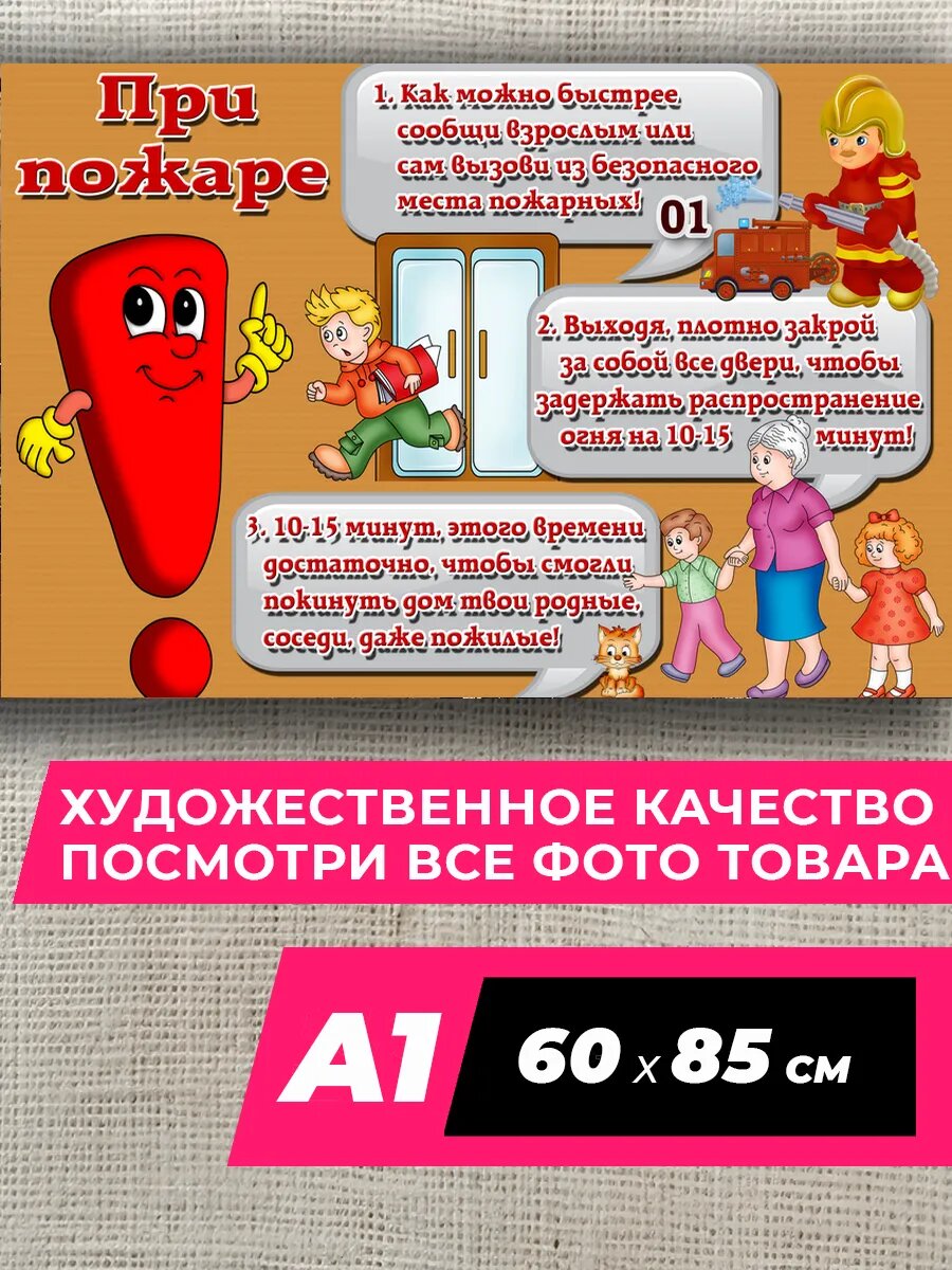 Плакат пожарная безопасность Что делать при пожаре A1