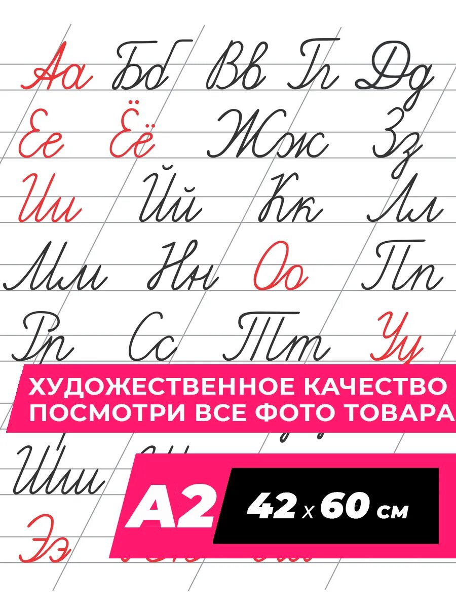 Плакат алфавит русский на стену Прописные буквы A2