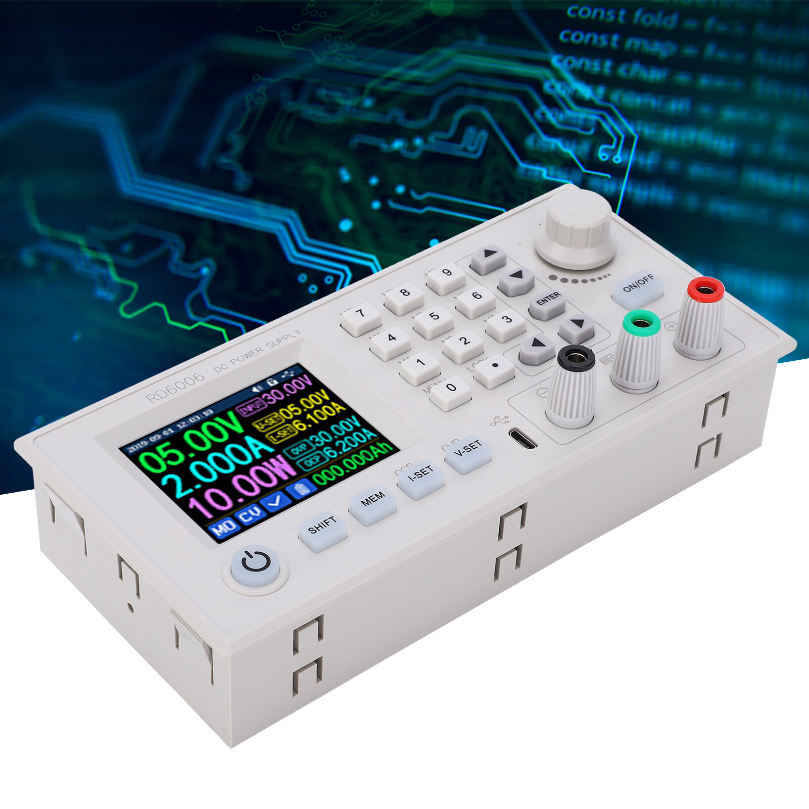 Регулируемый источник питания постоянного тока 2,4-дюймовый ЖК-дисплей Адаптер стабилизатора напряжения от 6‑70 В до 0‑60 ВRD6006‑W с модулем Wi-Fi