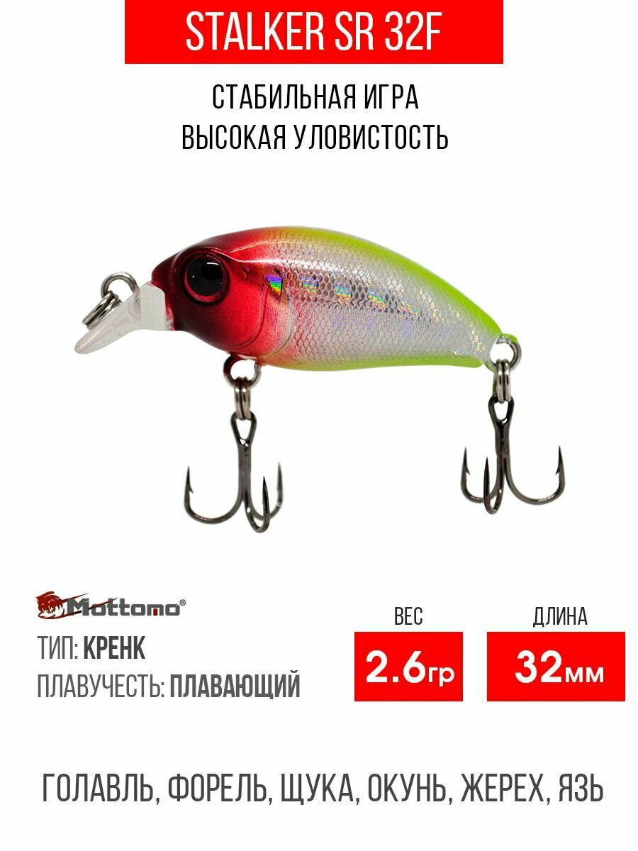 Воблер для рыбалки Stalker SR 32F 2,6g Pure Clown, крэнк плавающий для спиннинга. Приманка на голавля, форель, окуня.
