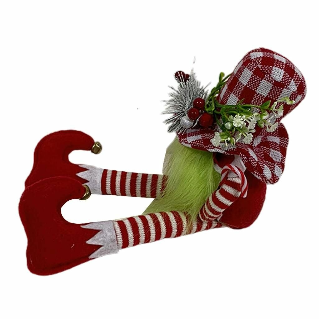 Рождественская длинноногая кукла с зеленой бородой, красно-белой сеткой (песочная)