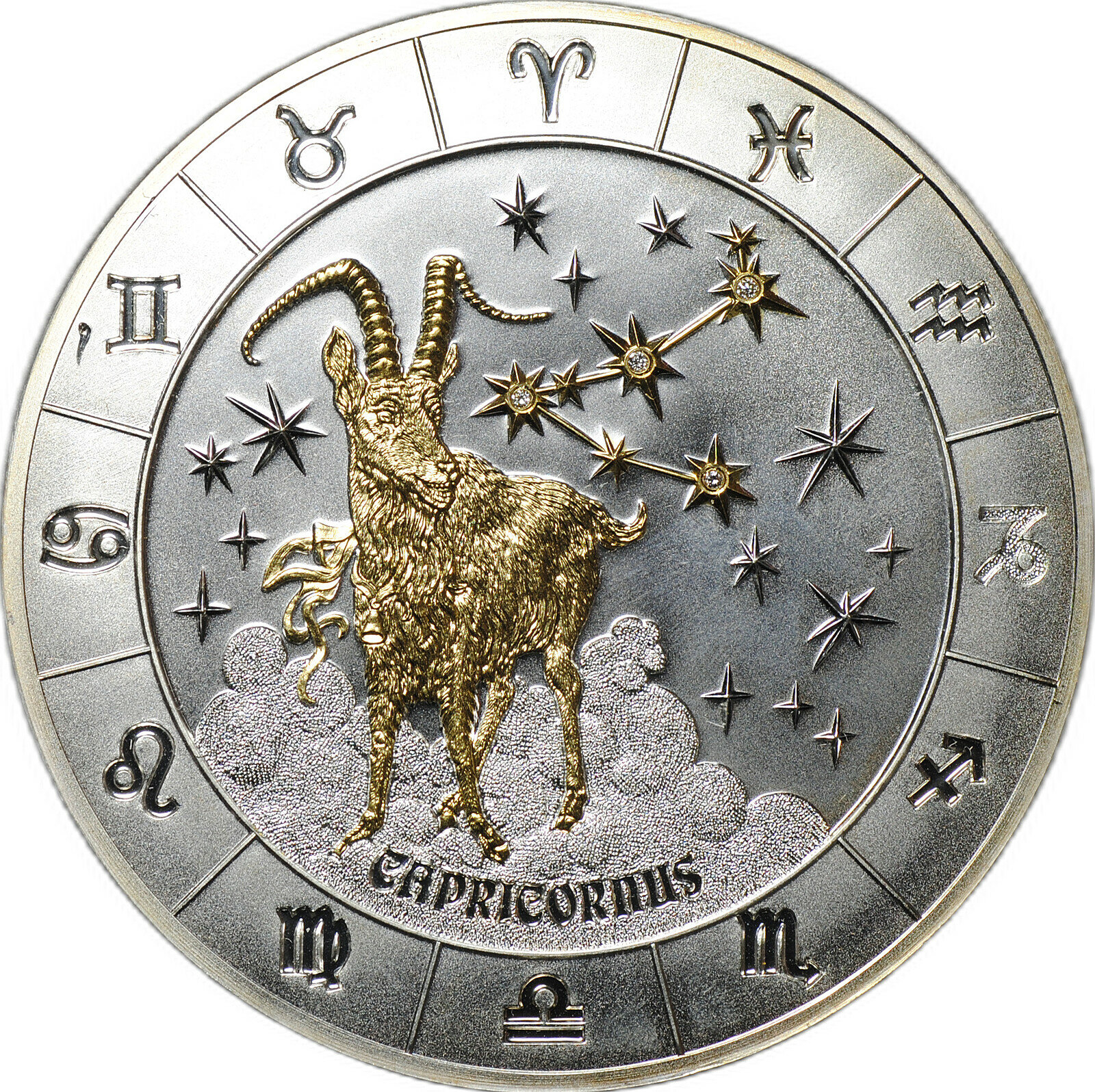 Монета 1000 франков 2009 Знаки зодиака Козерог Руанда