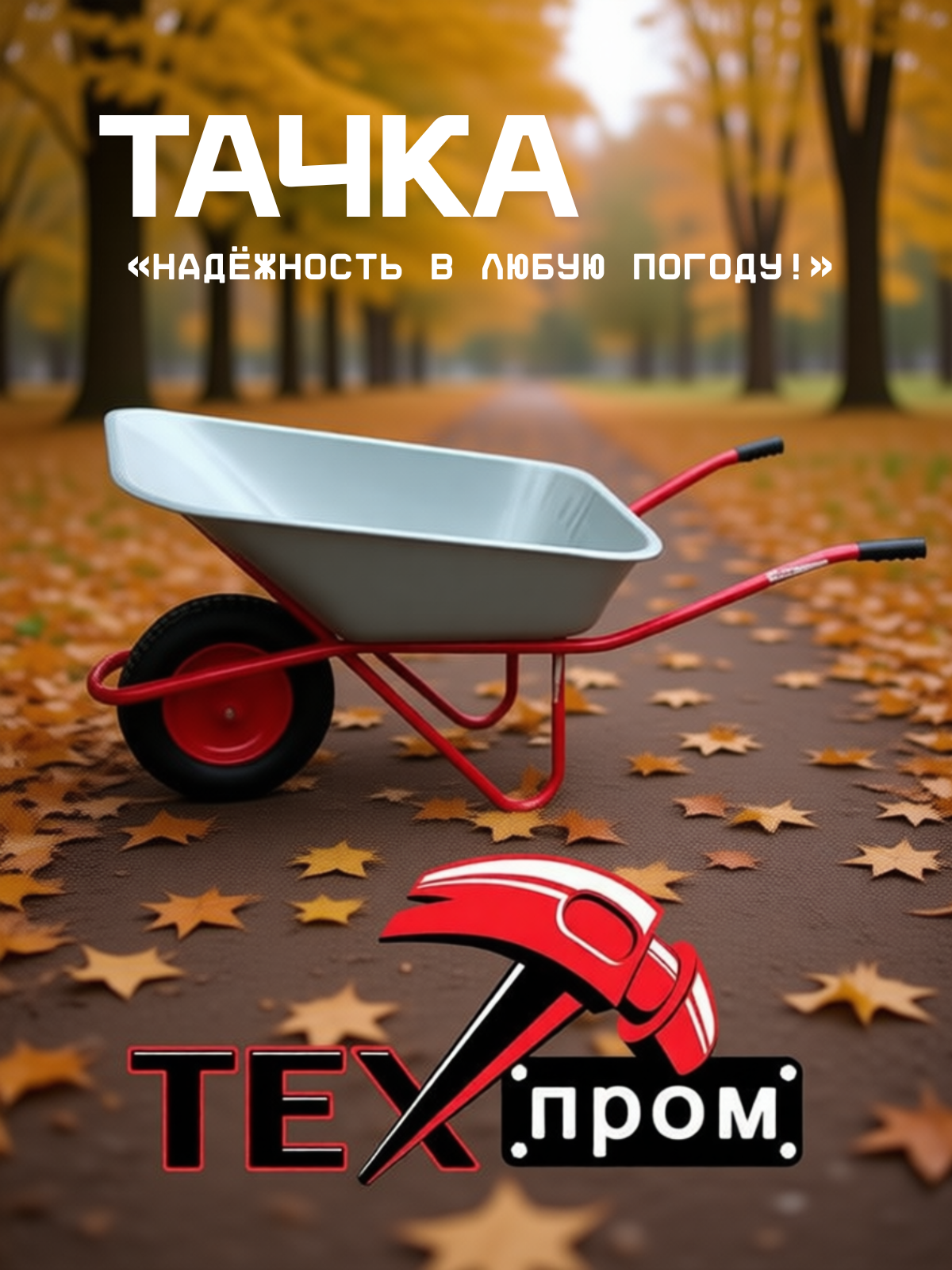 Тачка ТЕХпром, 120л, пневматическое одно колесо, 200кг, красная