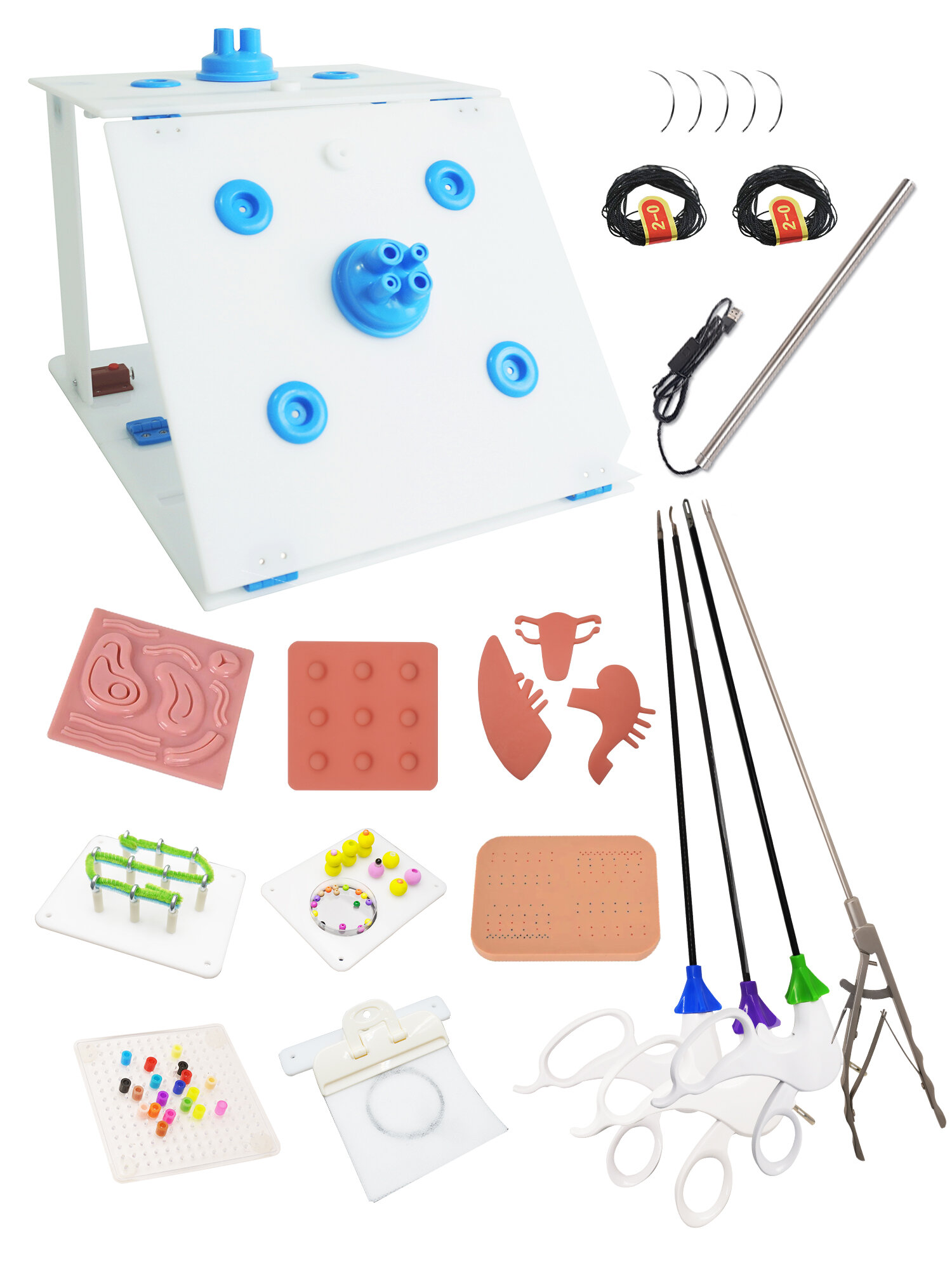 Лапароскопический тренажер Модель включает 4 инструмента, 10 учебных блоков и камеру с углом обзора 0/30 градусов.