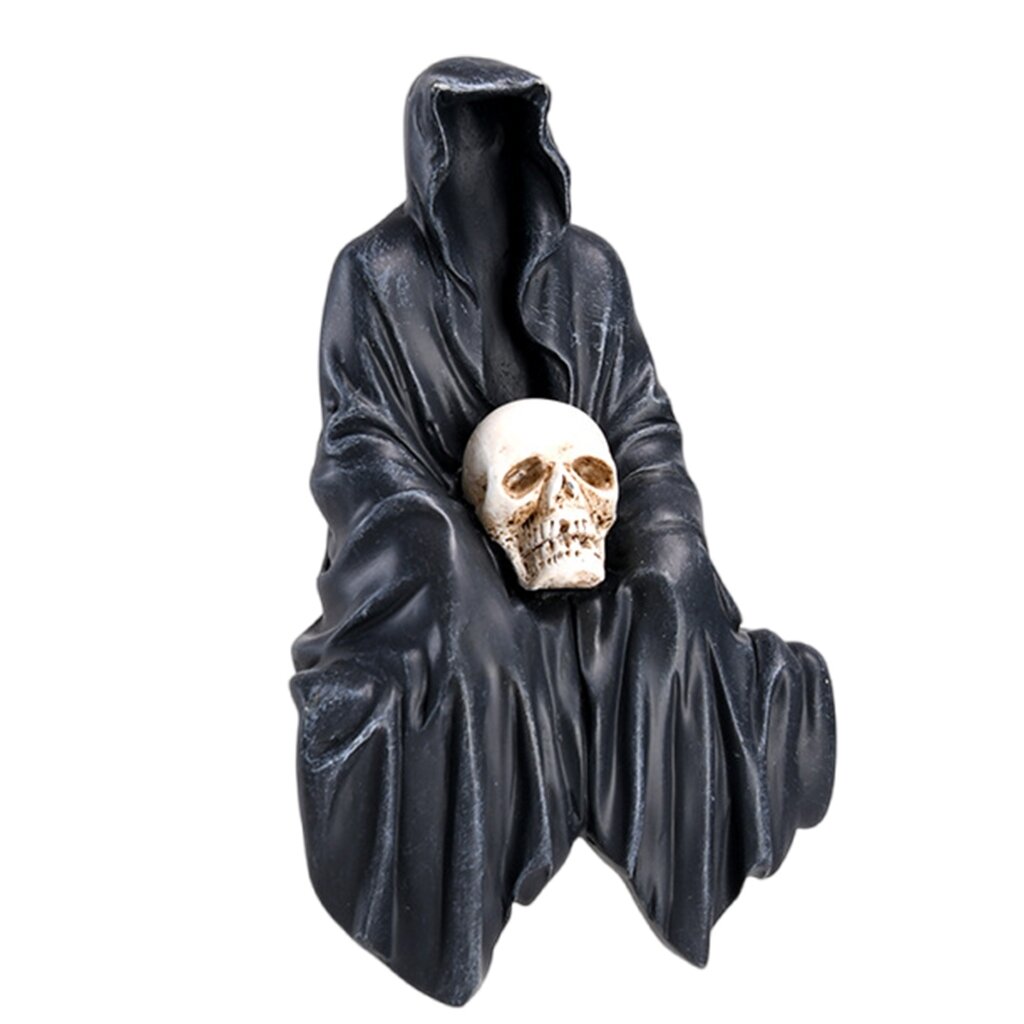 Статуя призрака с черепом в готическом черном плаще для украшения стола и полки на Хэллоуин