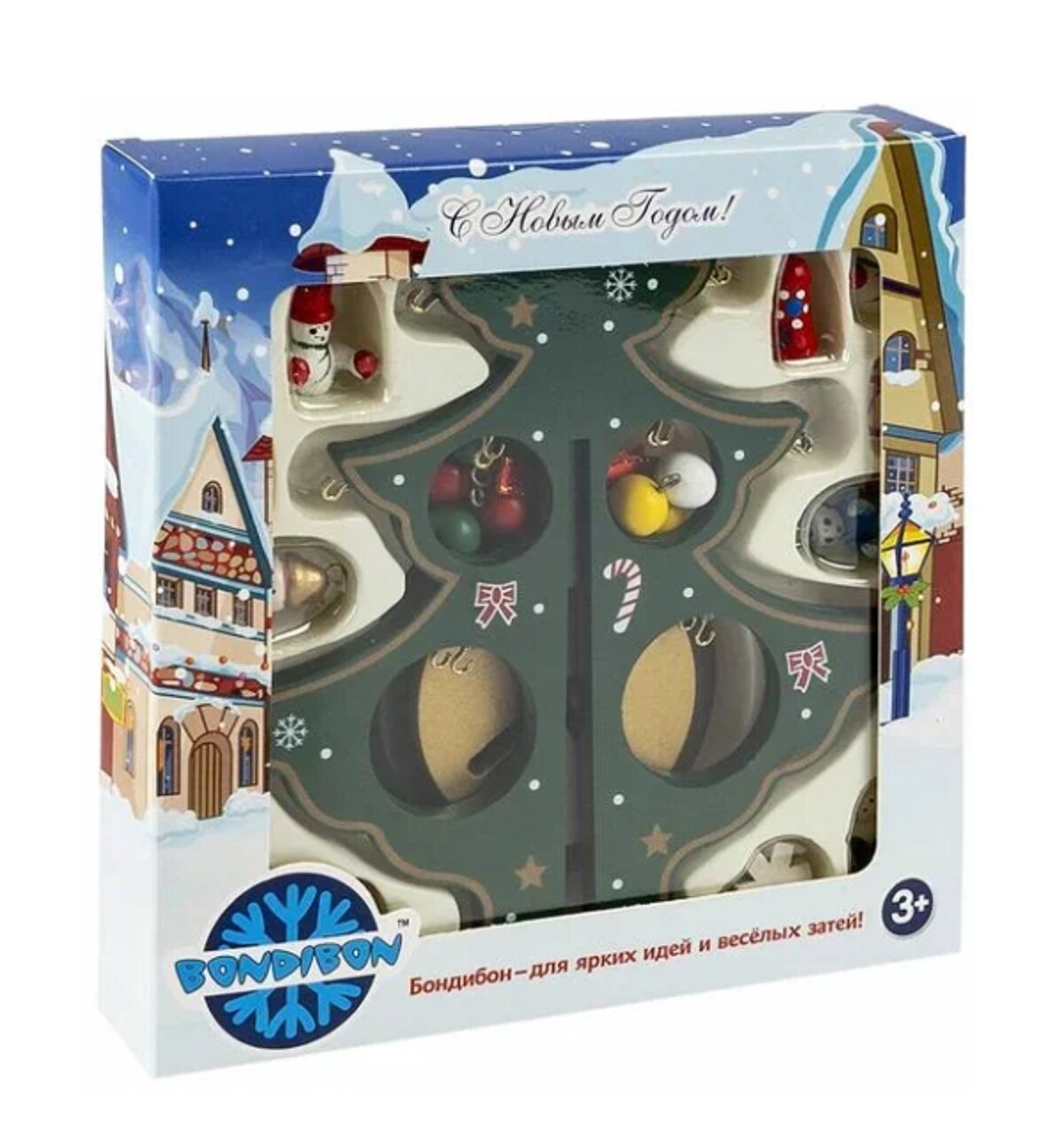 Новогодний набор BONDIBON. Деревянная ёлочка 3D с игрушками, высота 19,5см