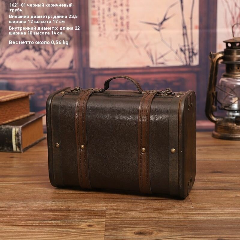 Винтажный чемодан, деревянный кожаный отделочный антикварный ящик для хранения, декоративный багаж