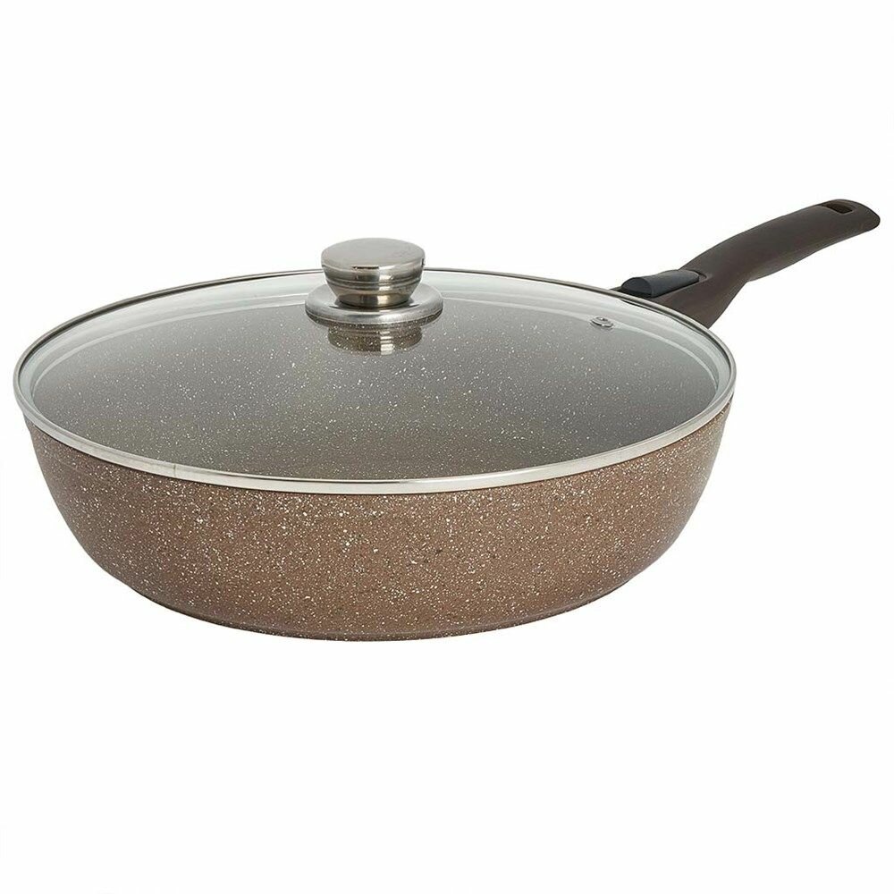 Сковорода глубокая Алтай 28 см. с крышкой, ручка съемная Soft Touch (покрытие Мраморное). Гардарика