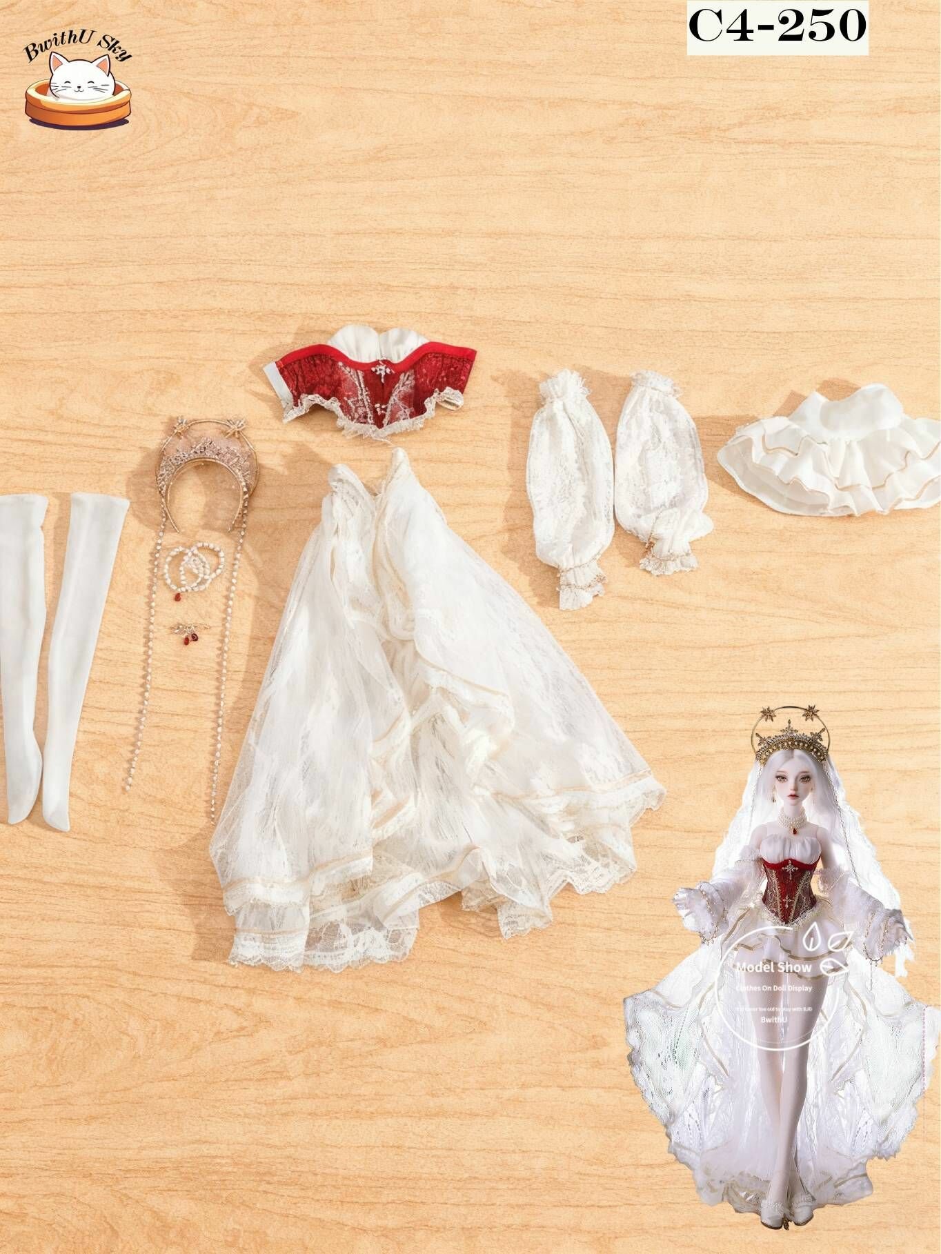 Одежда для куклы BwithUSky "BJD C4-250", серебристый ситец, корсет и юбка