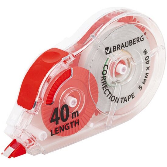 Корректирующая лента Brauberg EXTRA LENGTH, 5 мм х 40м, механизм перемотки, корпус прозрачный, блистер, 272502