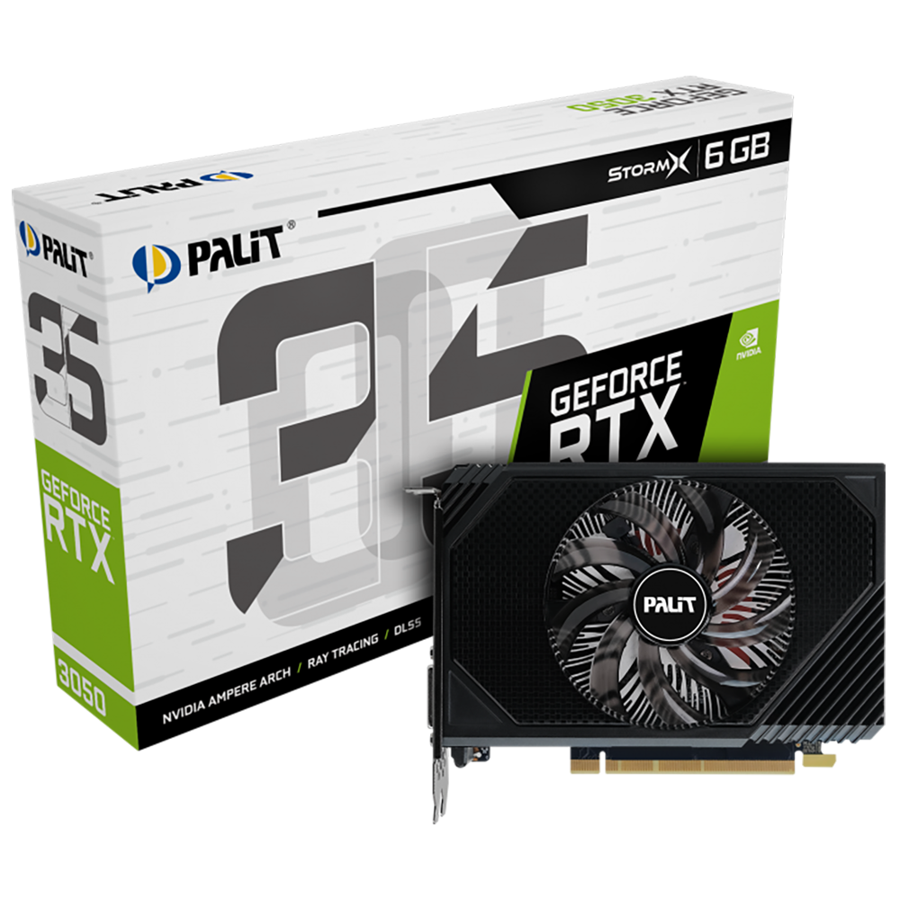 Видеокарта Palit RTX3050 STORMX 6GB GDDR6 96bit DVI DP HDMI 1FAN ITX RTL