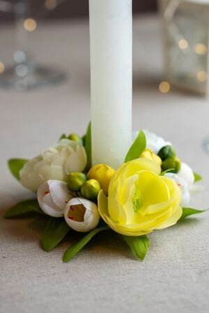 Венок для свечи садовые лютики, бело-жёлтый, 12 см, EDG 214844-95-1