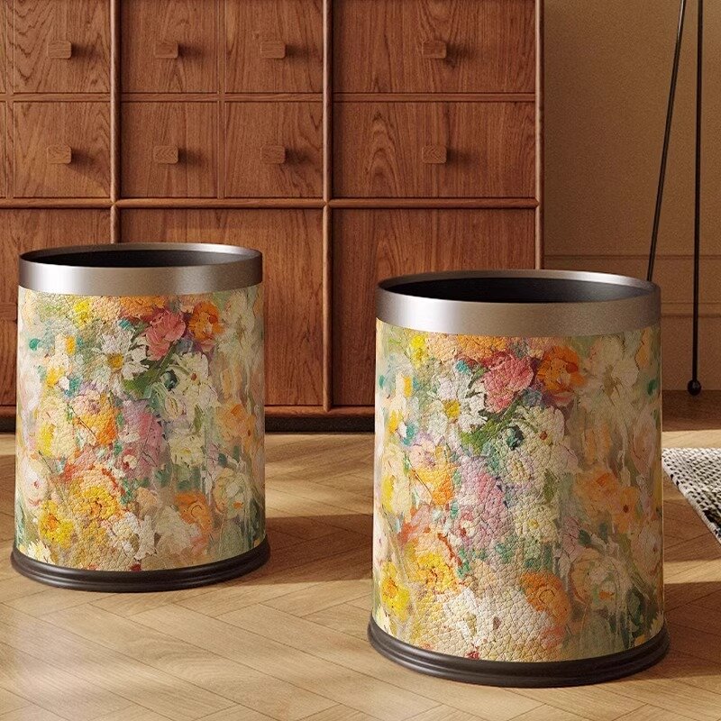 Французский винтажный стиль мусорное ведро из кожи для дома, спальни, гостиной, ретро, легкая роскошь, кухня, ванная, большой объем хранения