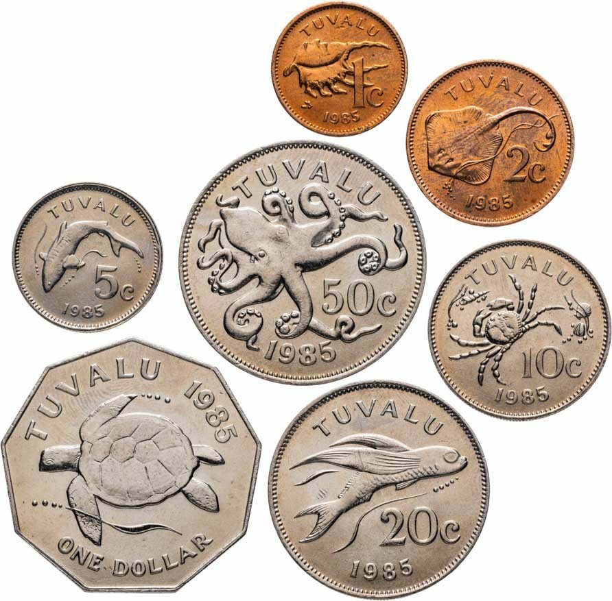 Тувалу набор из 7 монет 1985 г , Другой, в сохранности UNC