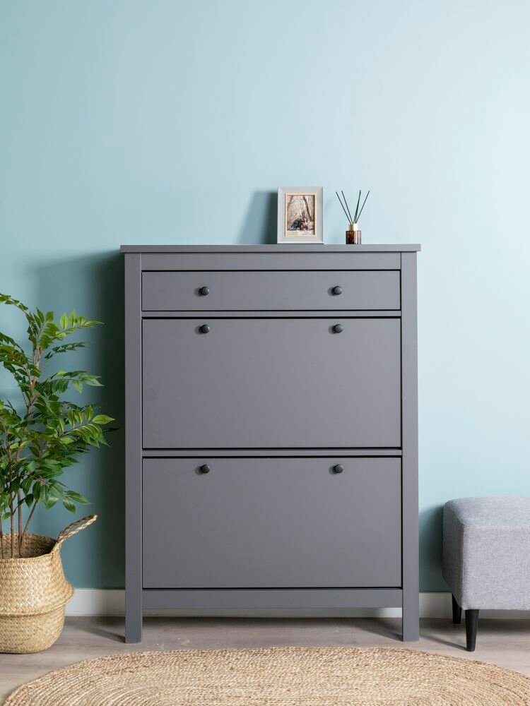 Обувница Сага с 2 откидными ящиками 92х122 серая, ГУД лакк