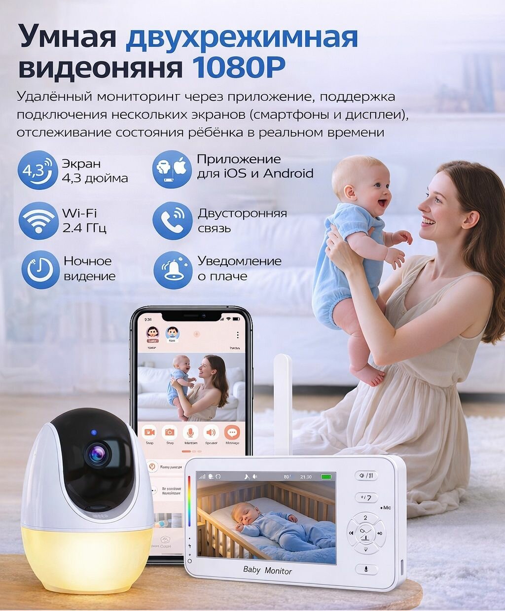 Беспроводная видеоняня WiFi Baby Monitor ABM 206