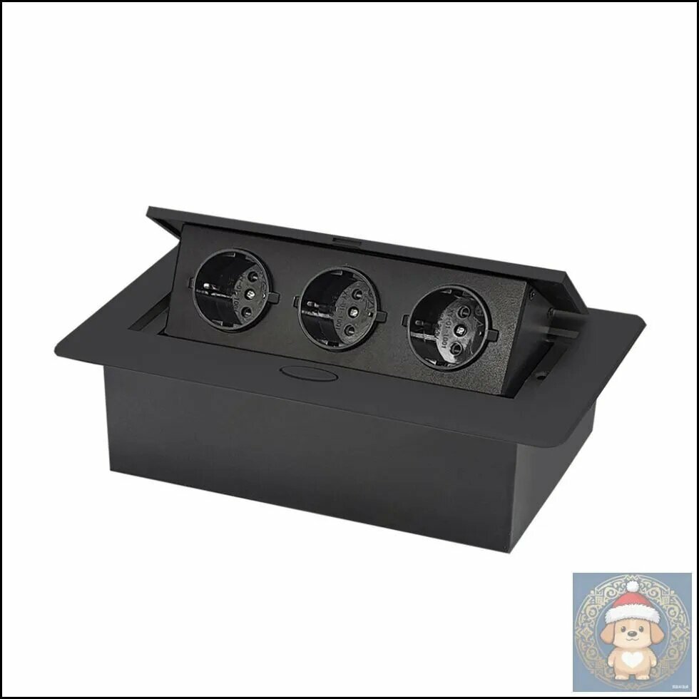 Эксклюзивная горизонтальная розетка Black на 3 выхода встраивается в столешницу