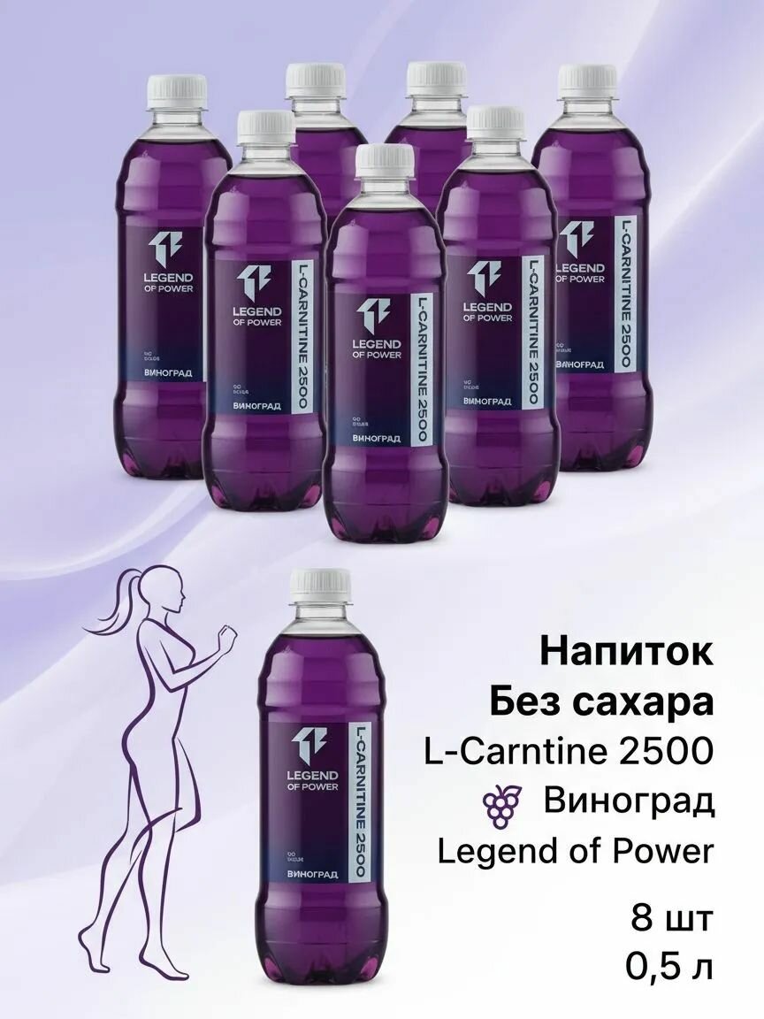 Напиток L-Carnitine Виноград, 8 шт, 0.5 л Legend of Power, без сахара