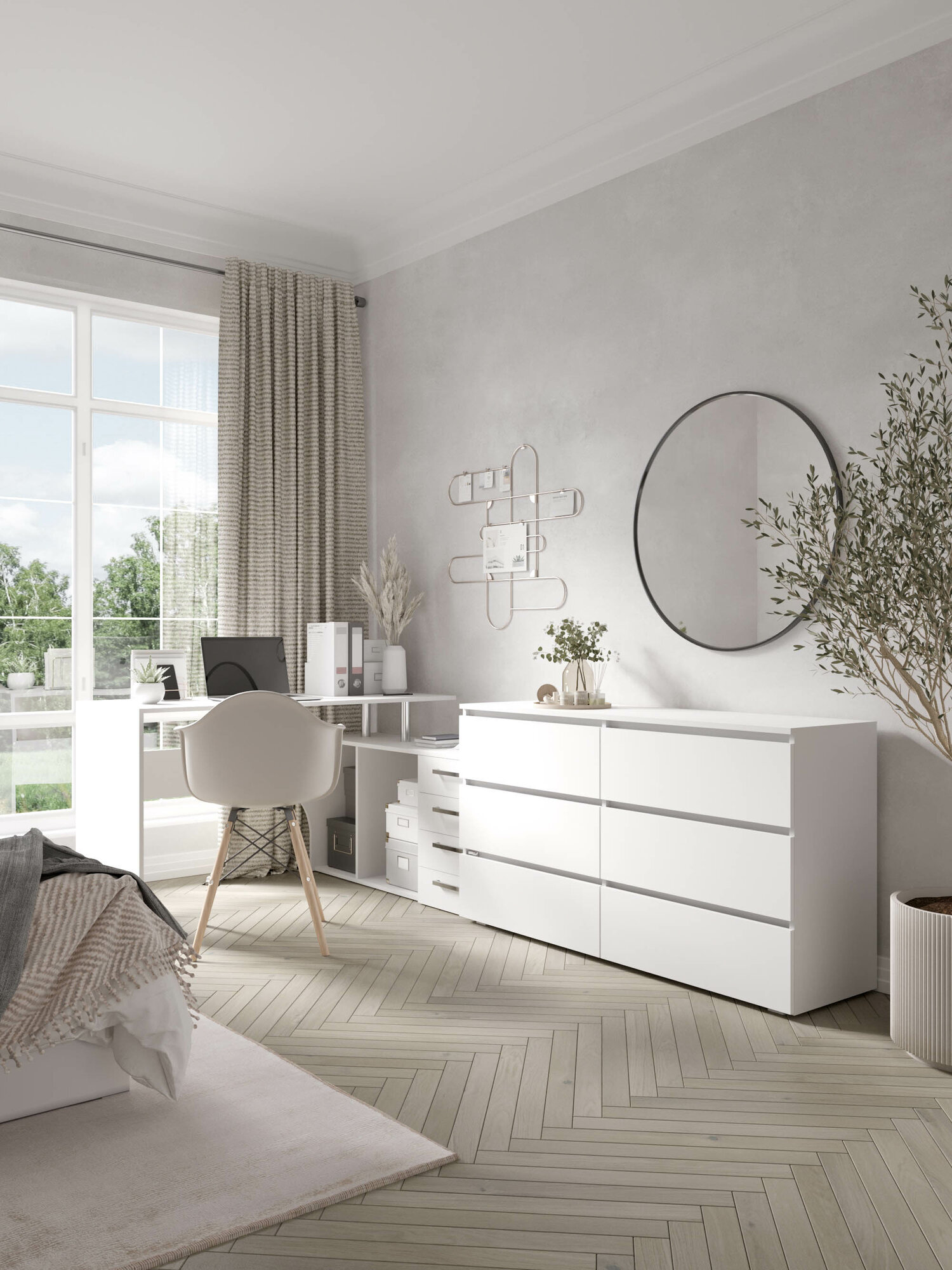 Комод для одежды A-A MEBEL "Сиэтл", 6 ящиков, 140х40x77 см, белый