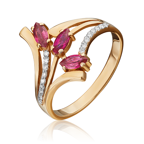 Кольцо, красное золото, 585 проба, бриллиант, рубин